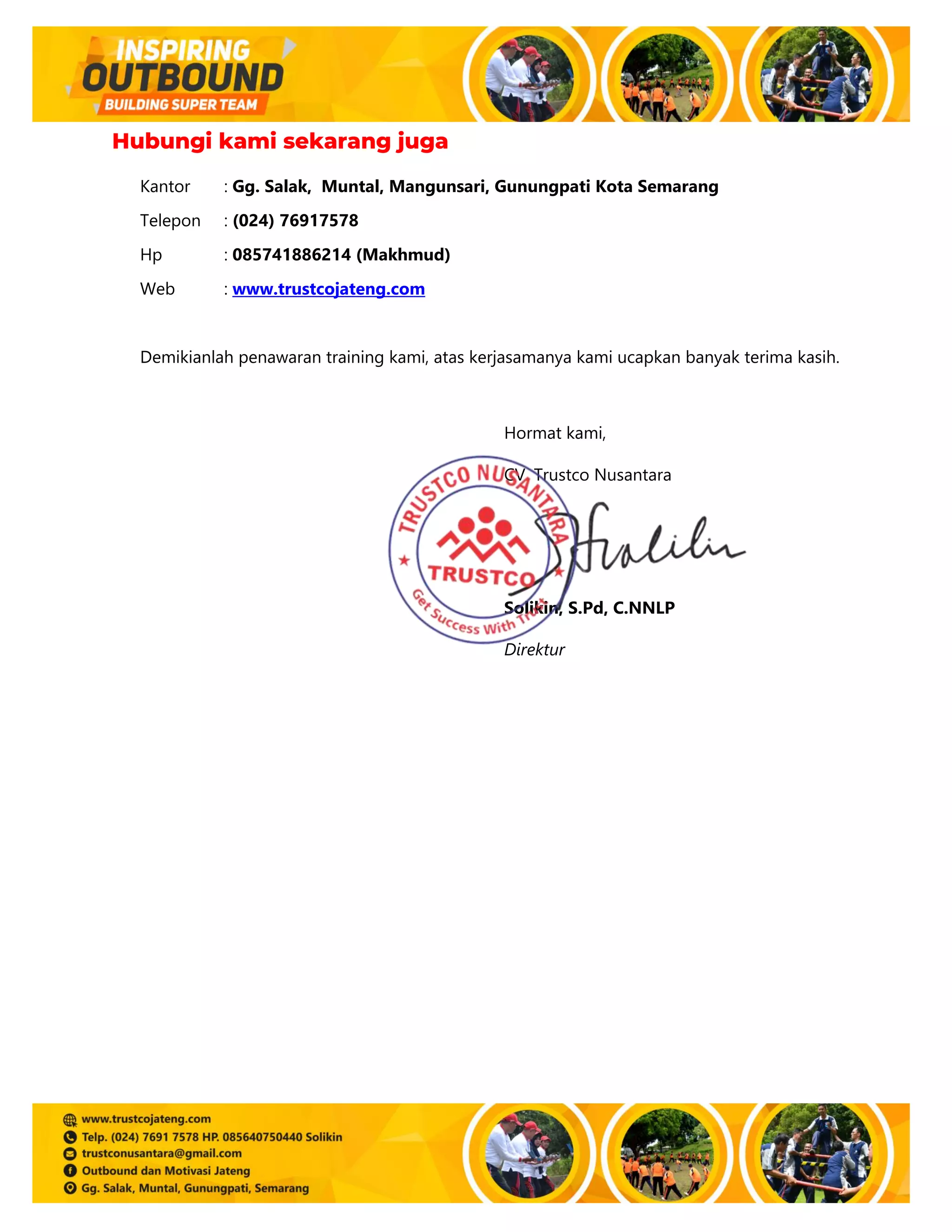 Proposal inspiring outbound instansi pemerintah perusahaan 2 h1m | PDF