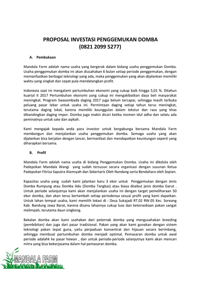 Proposal investasi penggemukan domba | PDF