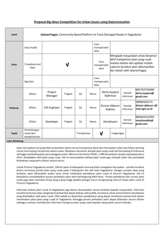 Proposal Big Ideas Competition : JalananYogya, Community-Based Platform to Track Damaged Roads ...