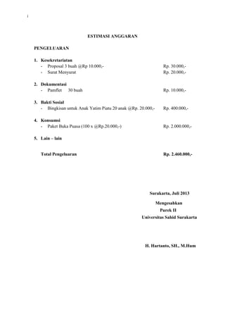 Proposal kegiatan buka bersama USAHID SURAKARTA | PDF