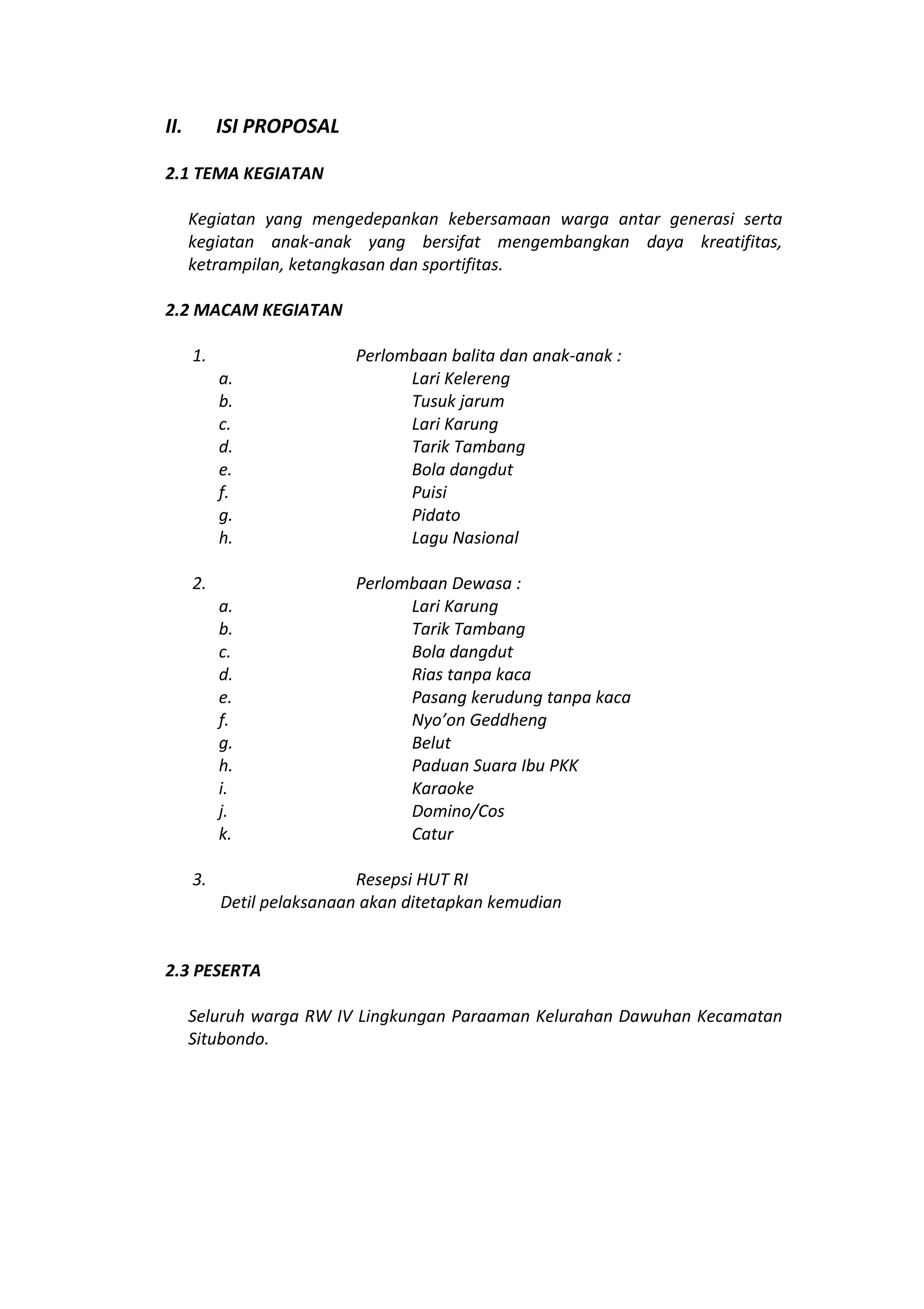 Proposal kegiatan hut ri | PDF