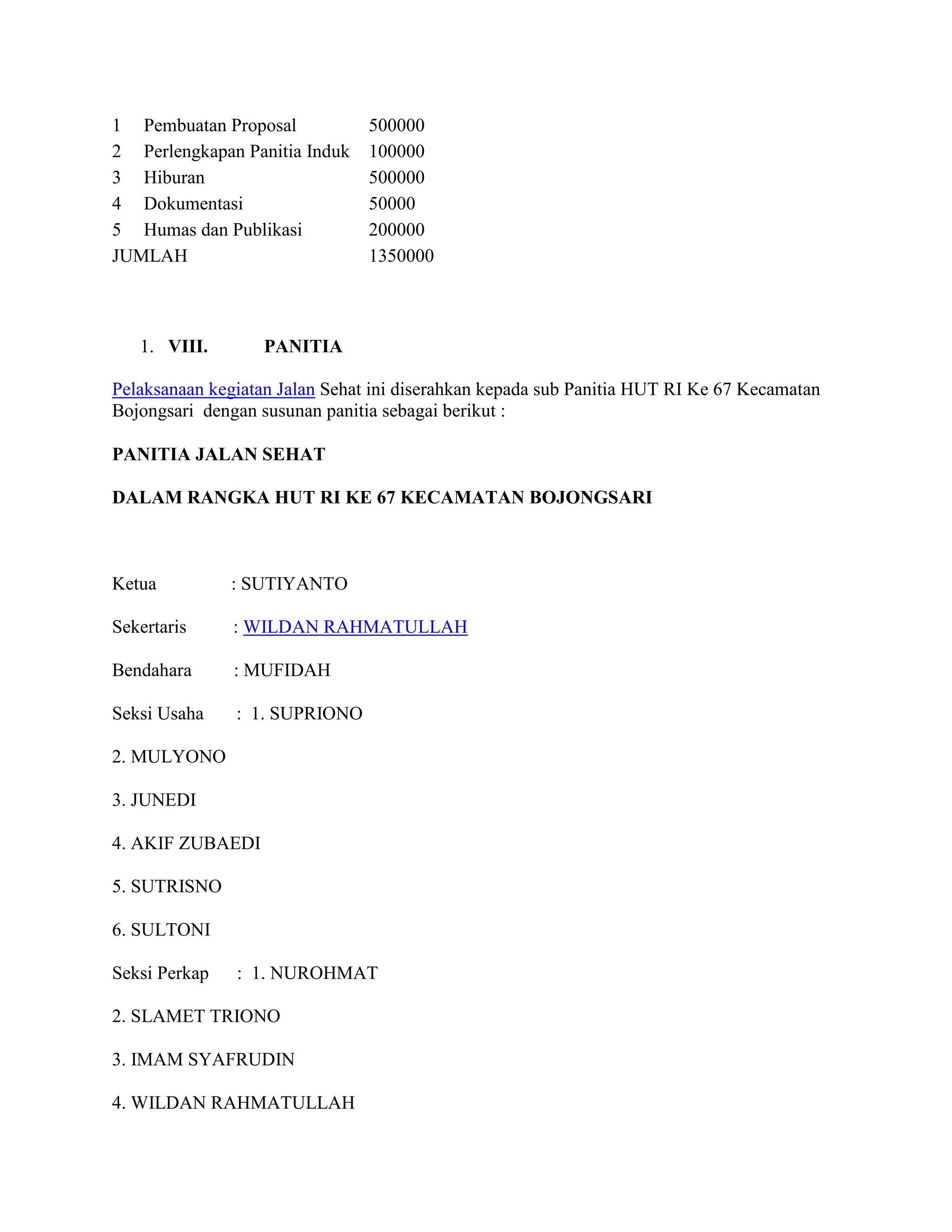 Proposal kegiatan jalan sehat | DOCX