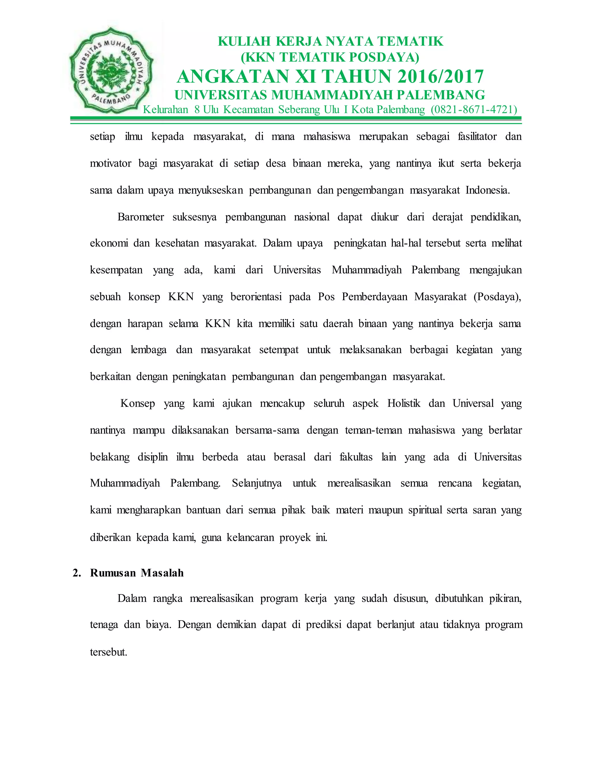 Proposal kegiatan kkn tematik posdaya | DOCX