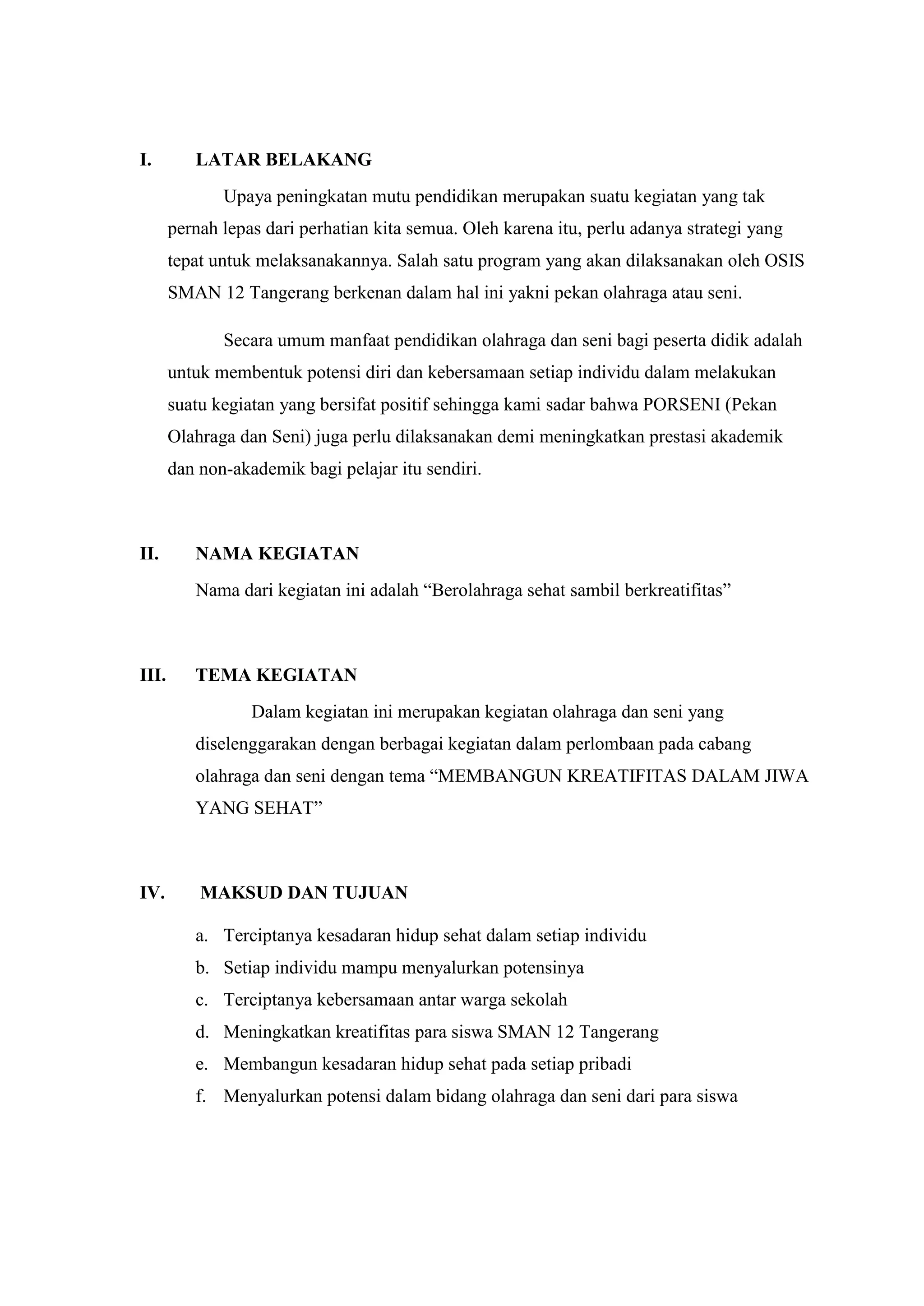 Proposal kegiatan olahraga dan seni | DOCX