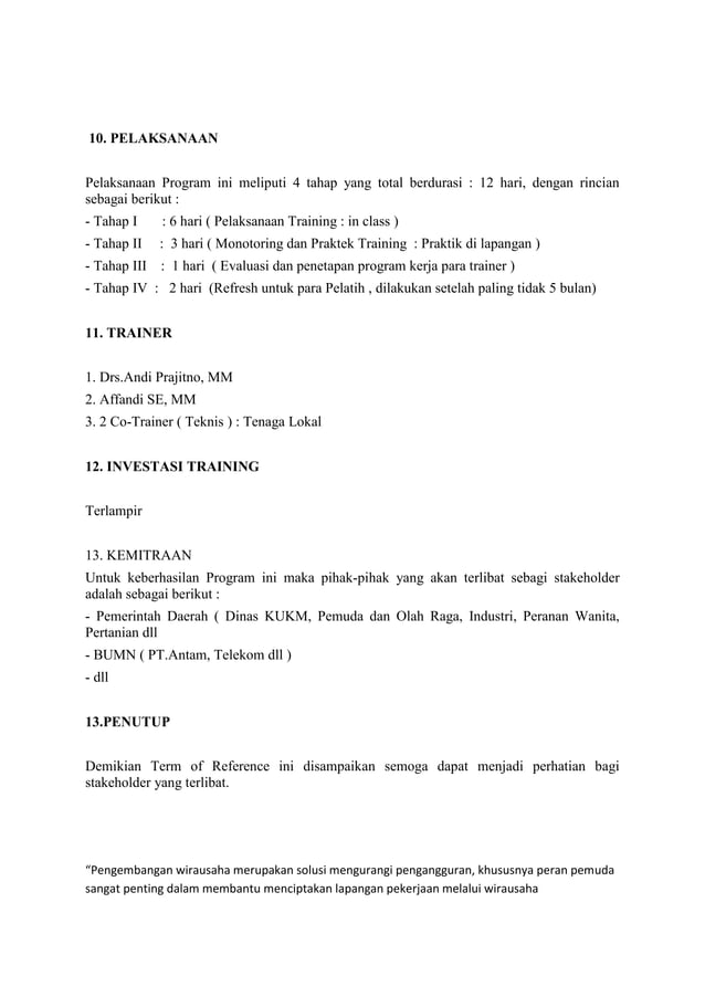Proposal kegiatan pelatihan kewirausahaan | DOCX