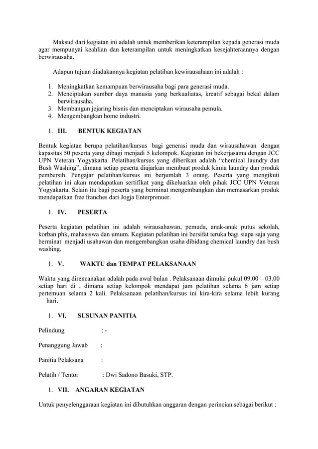 Proposal kegiatan pelatihan kewirausahaan | DOCX