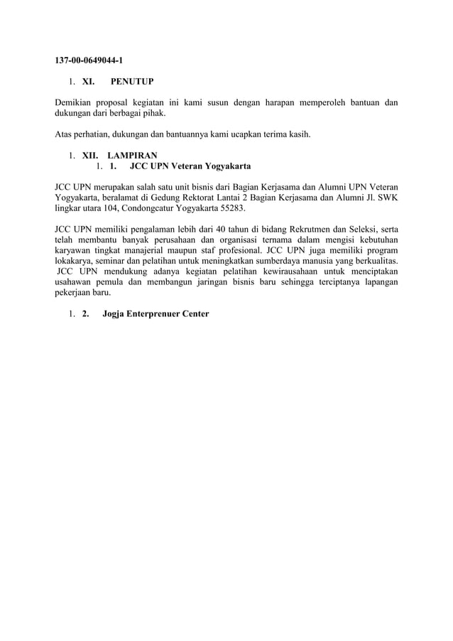 Proposal kegiatan pelatihan kewirausahaan | DOCX