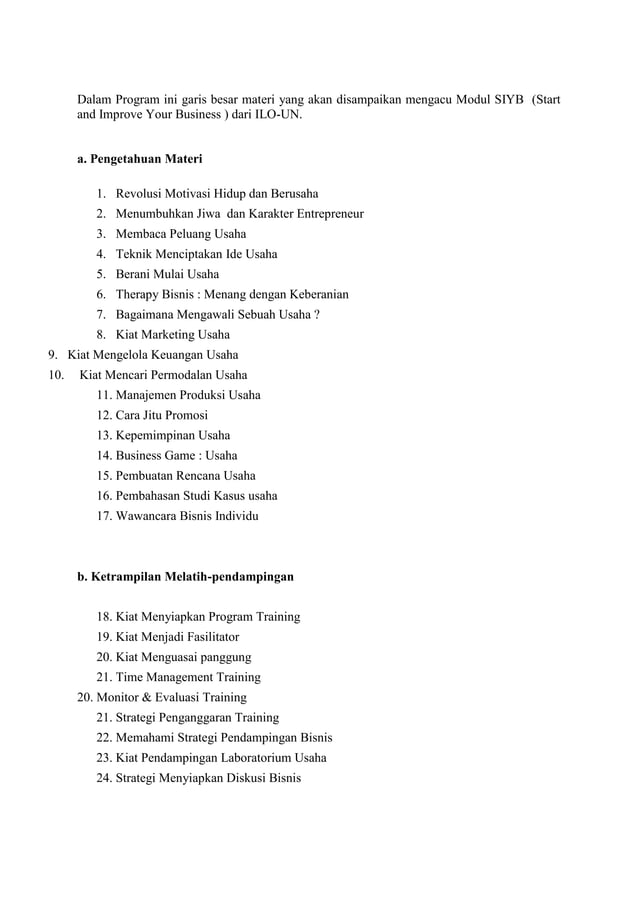 Proposal kegiatan pelatihan kewirausahaan | DOCX