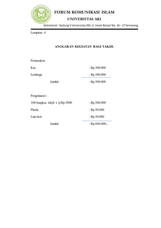 Proposal kegiatan ramadhan fki 2017 | PDF