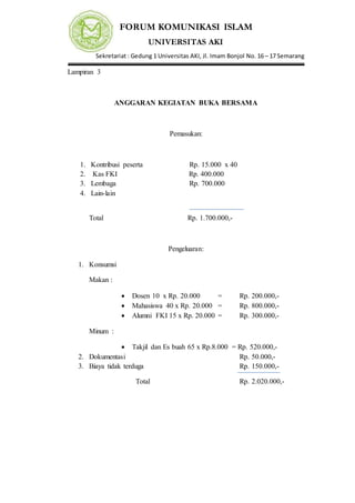 Proposal kegiatan ramadhan fki 2017 | PDF