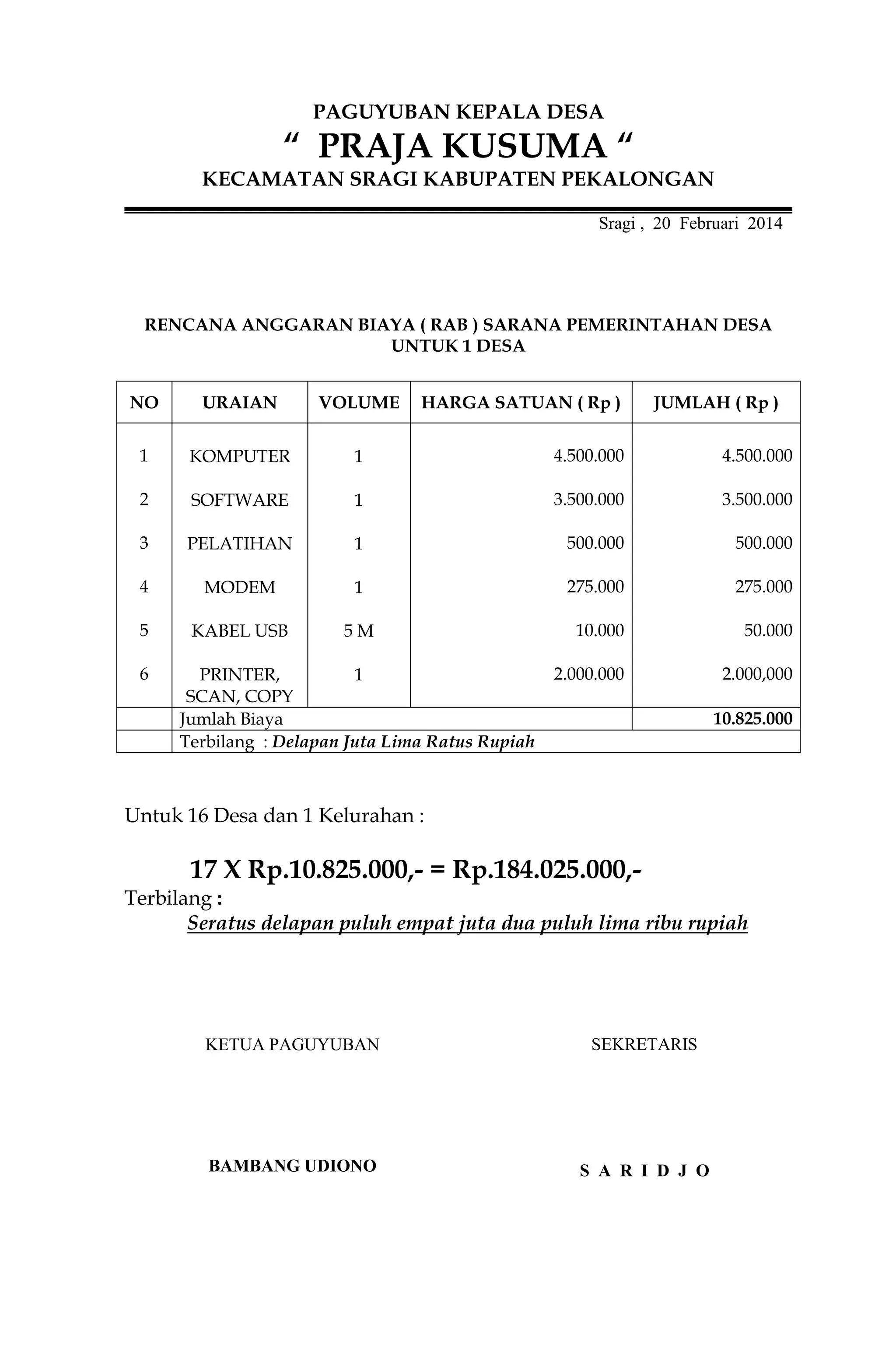 Proposal komputer Praja Kusuma | DOCX