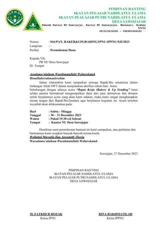 PROPOSAL KONFERENSI RANTING IPNU & IPPNU | PDF