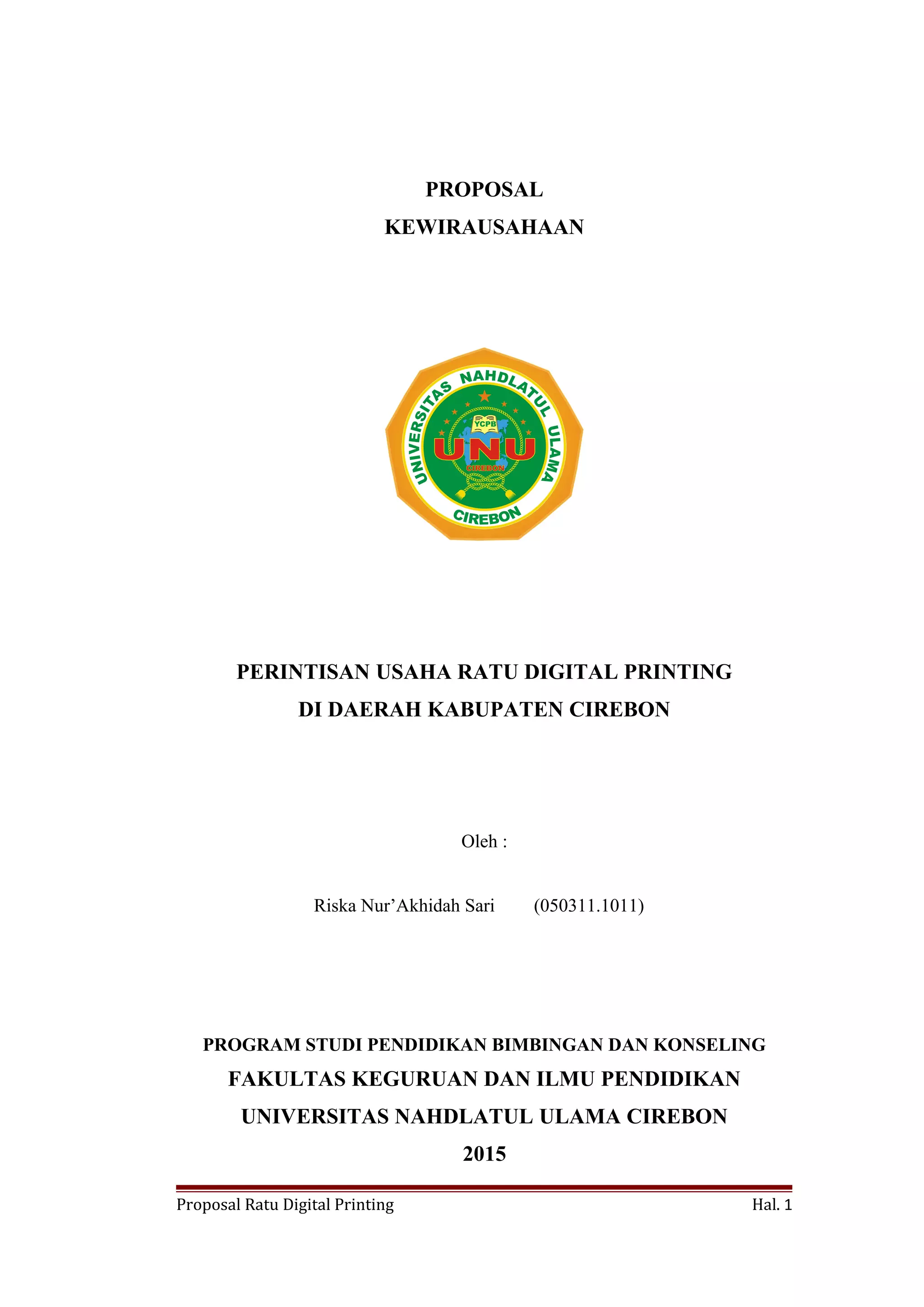 Proposal Perintisan Usaha Ratu Digital Printing | DOC