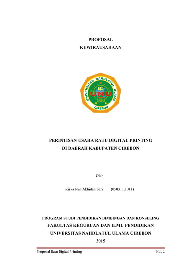 Proposal Perintisan Usaha Ratu Digital Printing | DOC