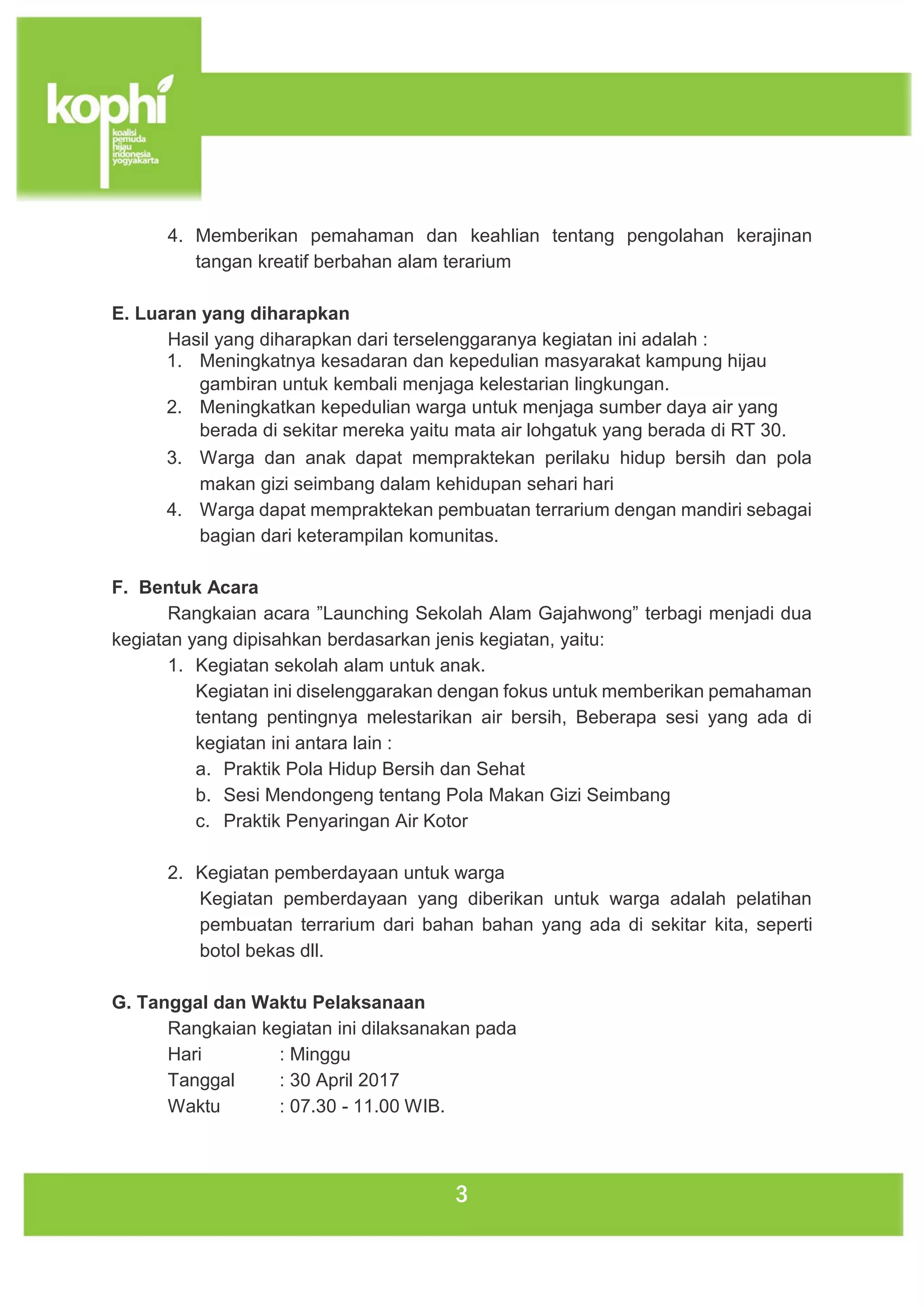 Proposal launching sekolah alam | PDF