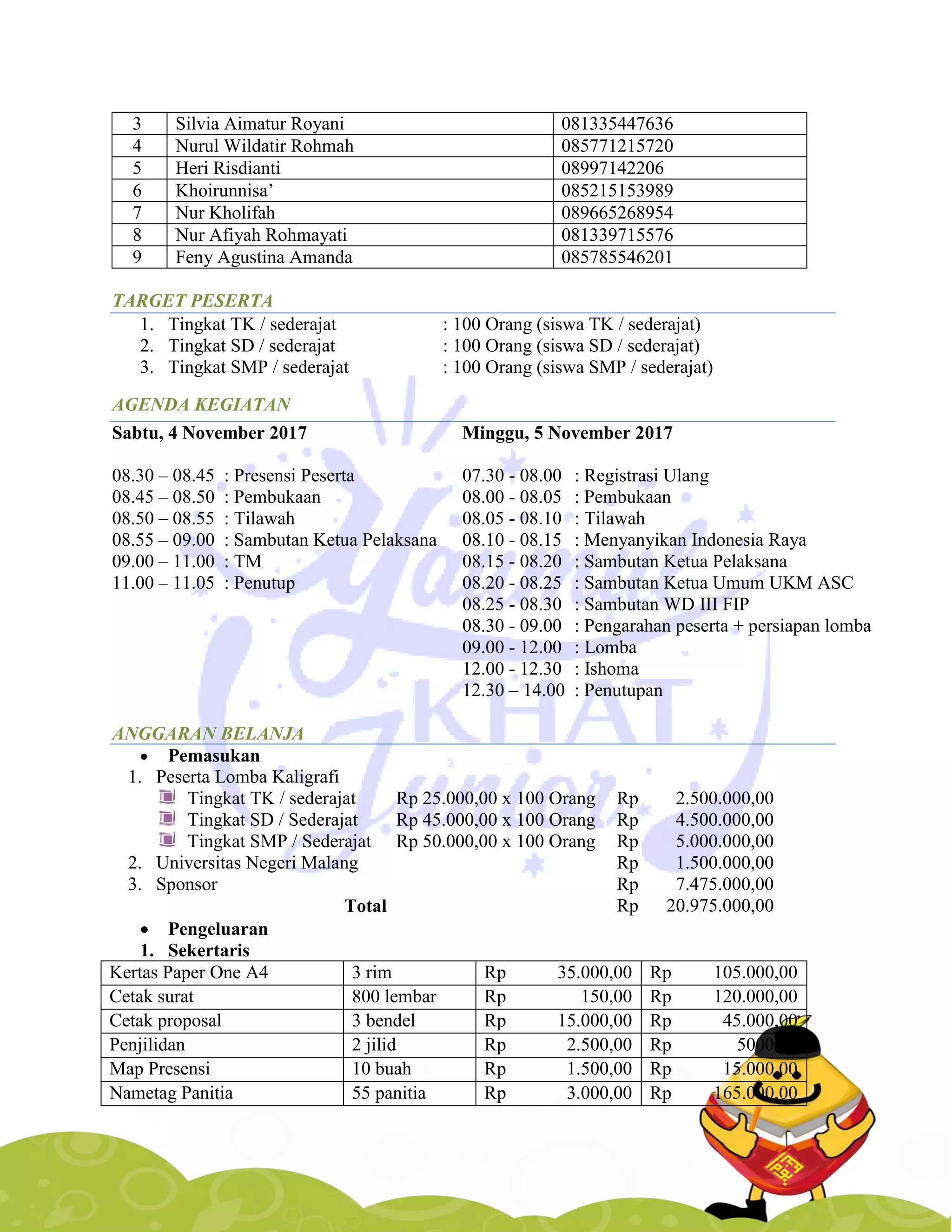 Proposal lomba kaligrafi tk smp se malang | PDF