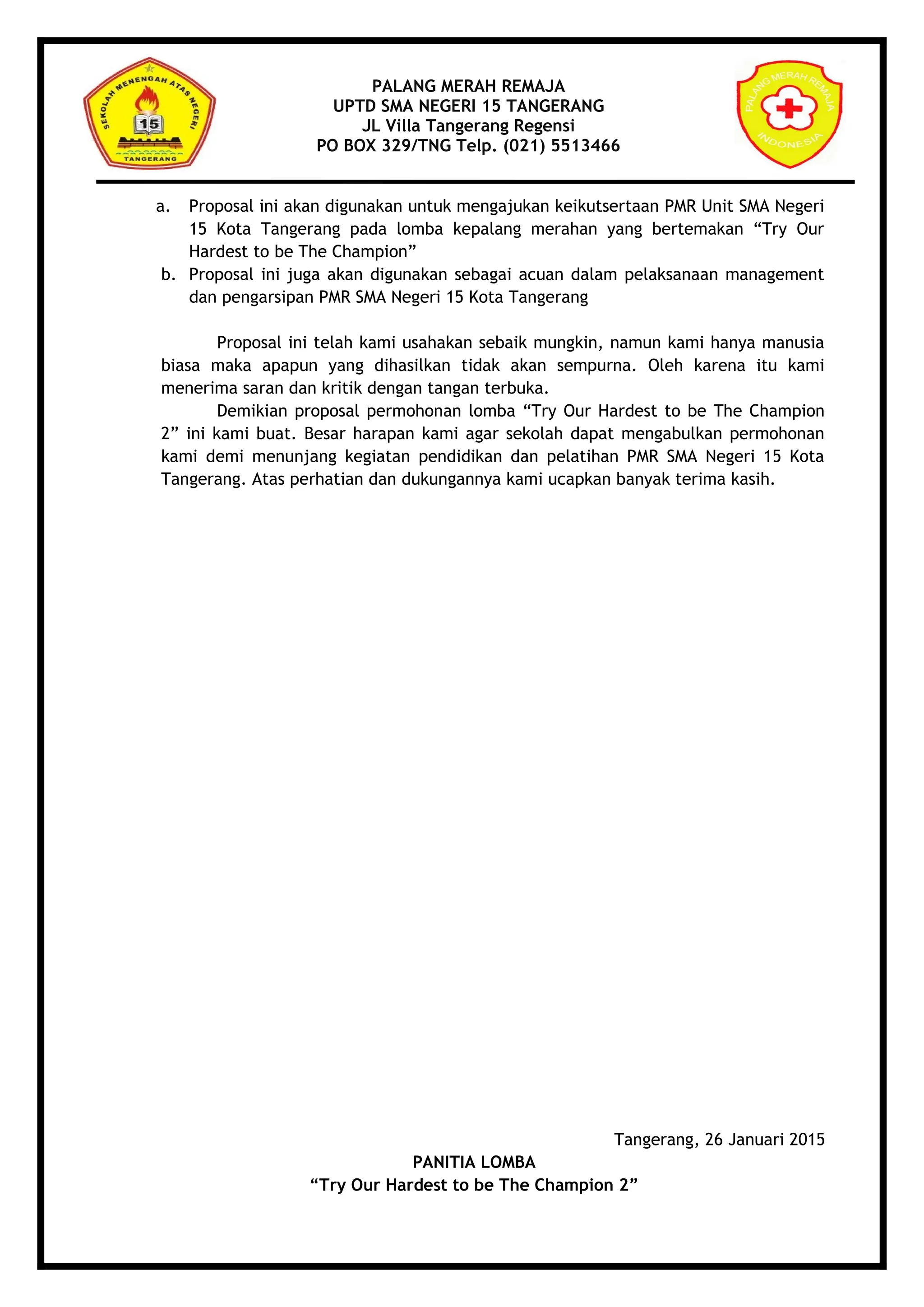 PMR SMA Negeri 15 Tangerang - Proposal Lomba TORCH | DOCX