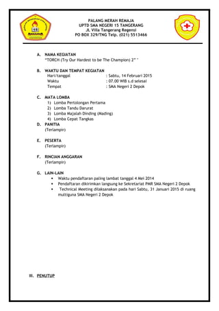 PMR SMA Negeri 15 Tangerang - Proposal Lomba TORCH | DOCX