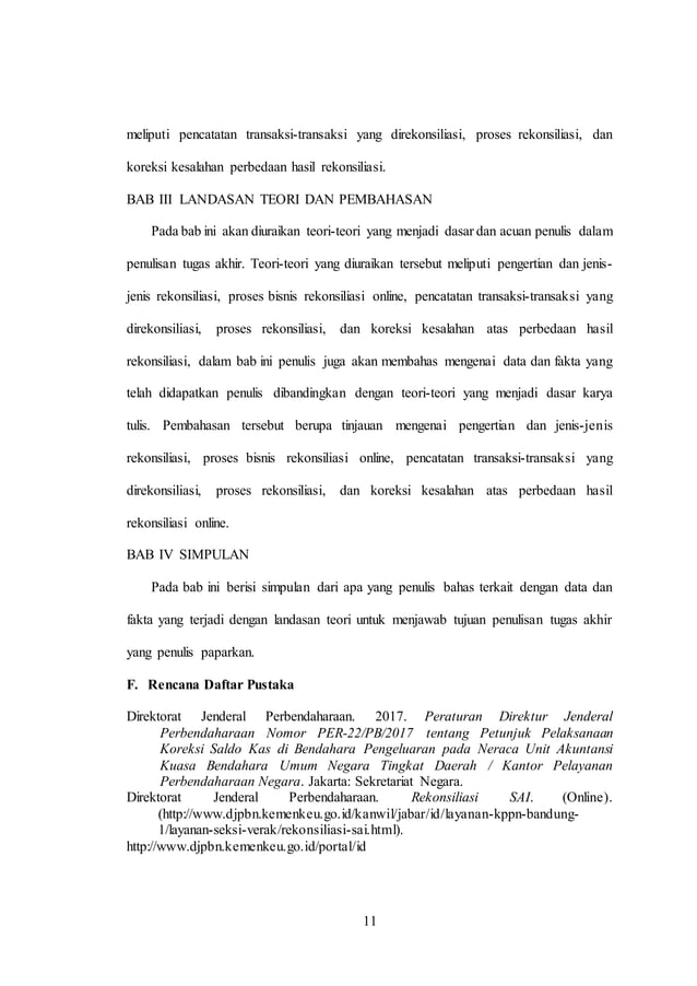 Proposal KTTA Tinjauan atas Implementasi Rekonsiliasi dalam Penyusunan Laporan Keuangan di ...