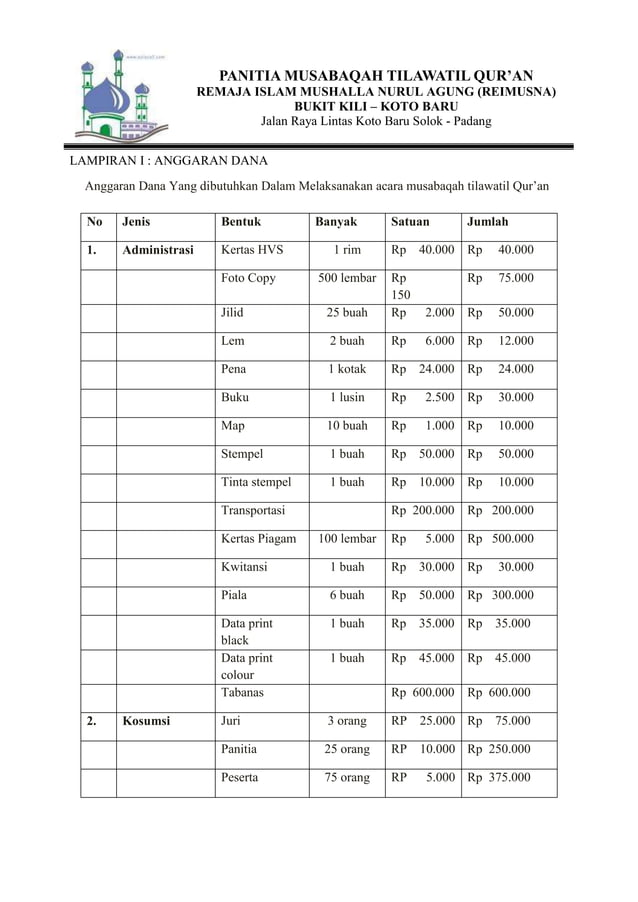 P roposal mtq jalan reimusna | PDF