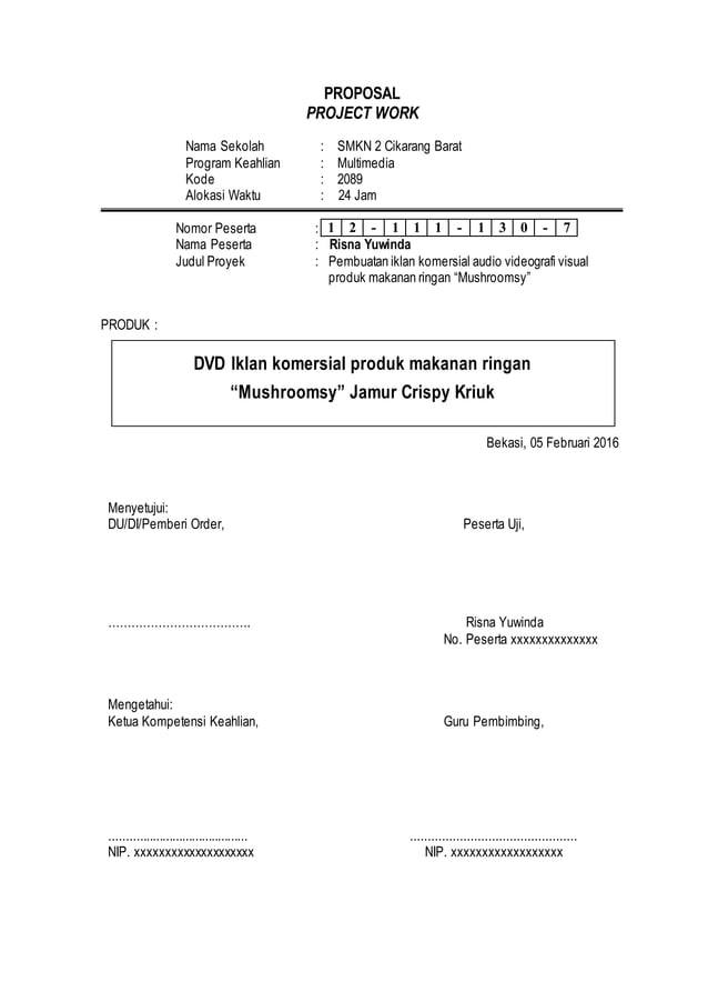 Contoh Proposal Uji Kompetensi Keahlian Multimedia Iklan Produk Mushroomsy | PDF