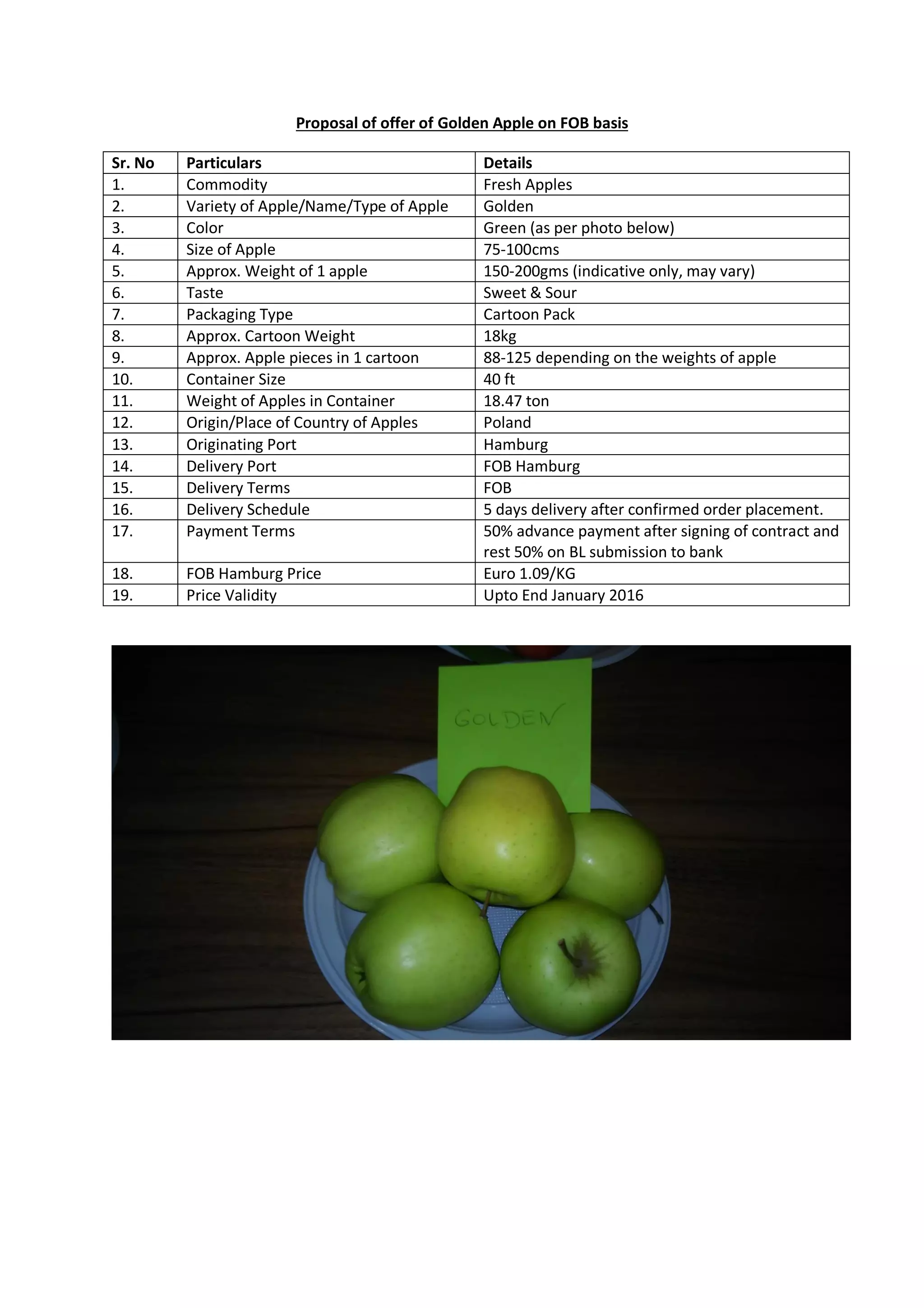 Proposal of offer of Apples on FOB basis | PDF | Commodities | Economy