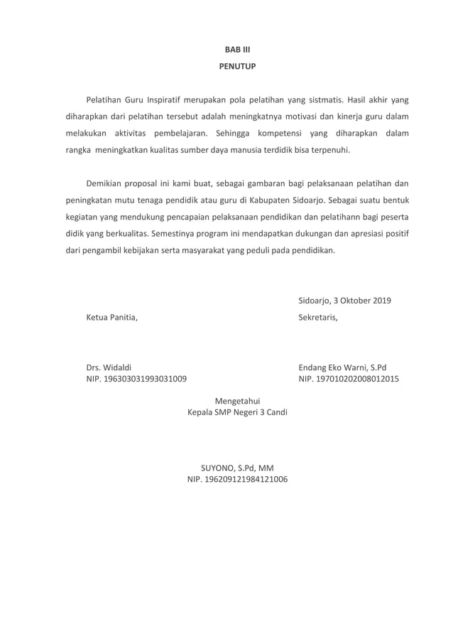 Proposal pelatihan guru inspiratif 2019 | PDF