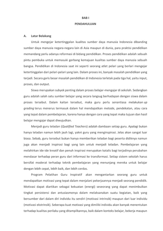 Proposal pelatihan guru inspiratif 2019 | PDF