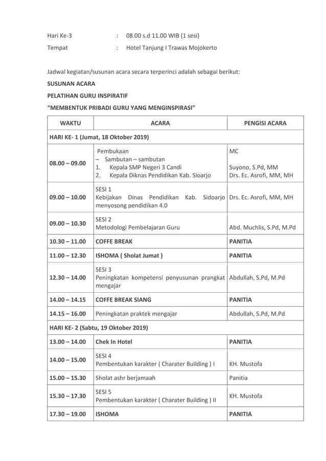 Proposal pelatihan guru inspiratif 2019 | PDF