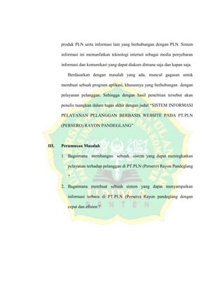 Proposal pelayanan pelanggan pln rayon pandeglang | PDF