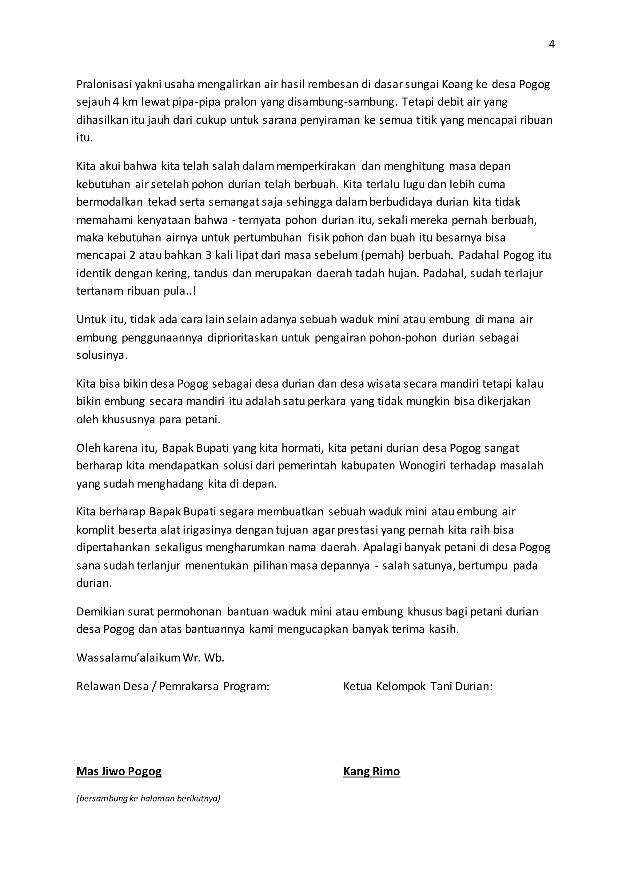 Proposal Pembangunan Embung Khusus Petani Durian Pogog | DOCX