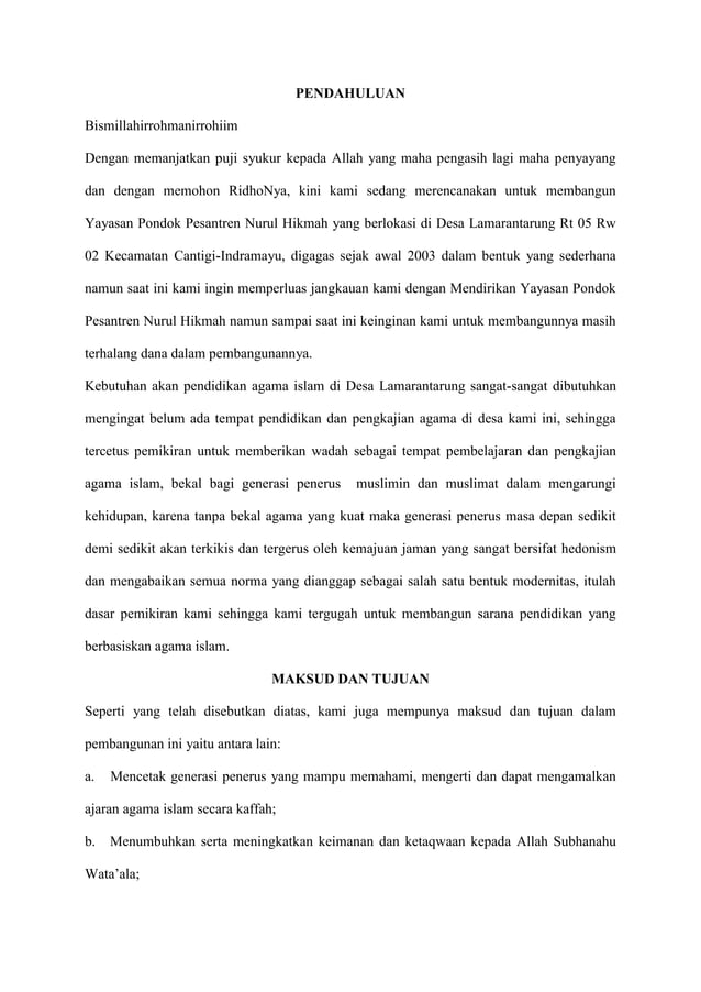 Proposal pembangunan pondok pesantren | DOCX