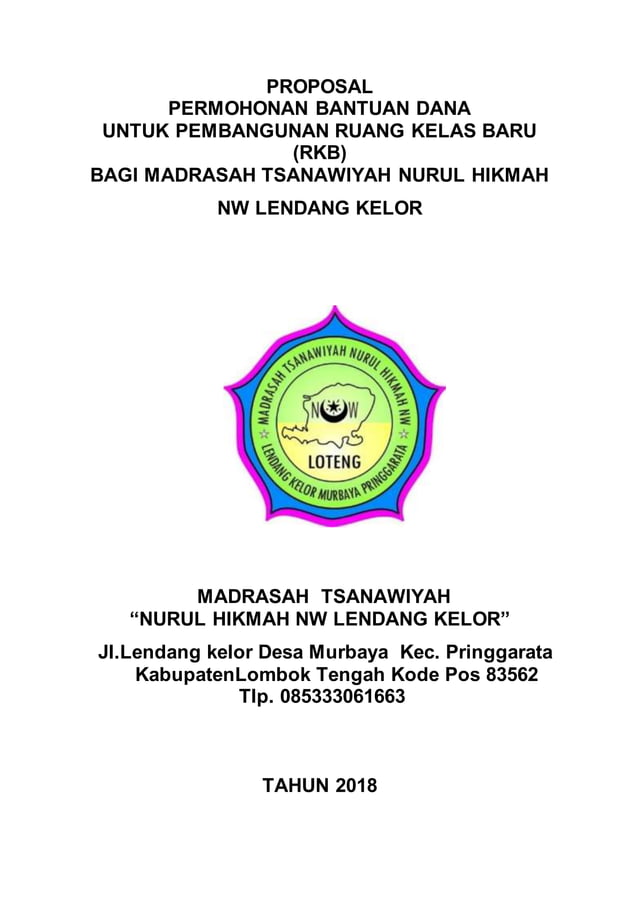 Proposal pembangunan rkb MTS NURUL HIKMAH NW LENDANG KELOR | DOCX