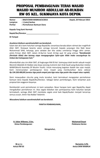 Proposal pembangunan teras masjid | PDF