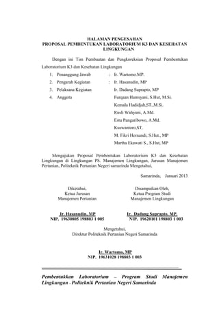 Proposal pembentukan lab k3 dan kesling Politani | PDF