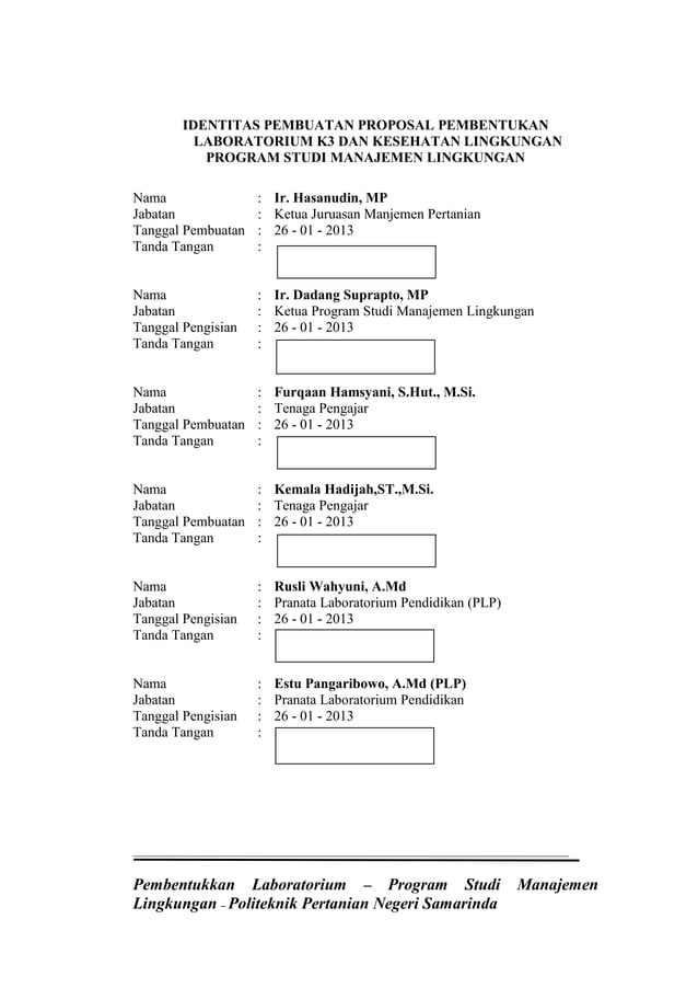 Proposal pembentukan lab k3 dan kesling Politani | PDF
