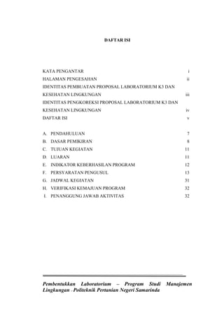 Proposal pembentukan lab k3 dan kesling Politani | PDF