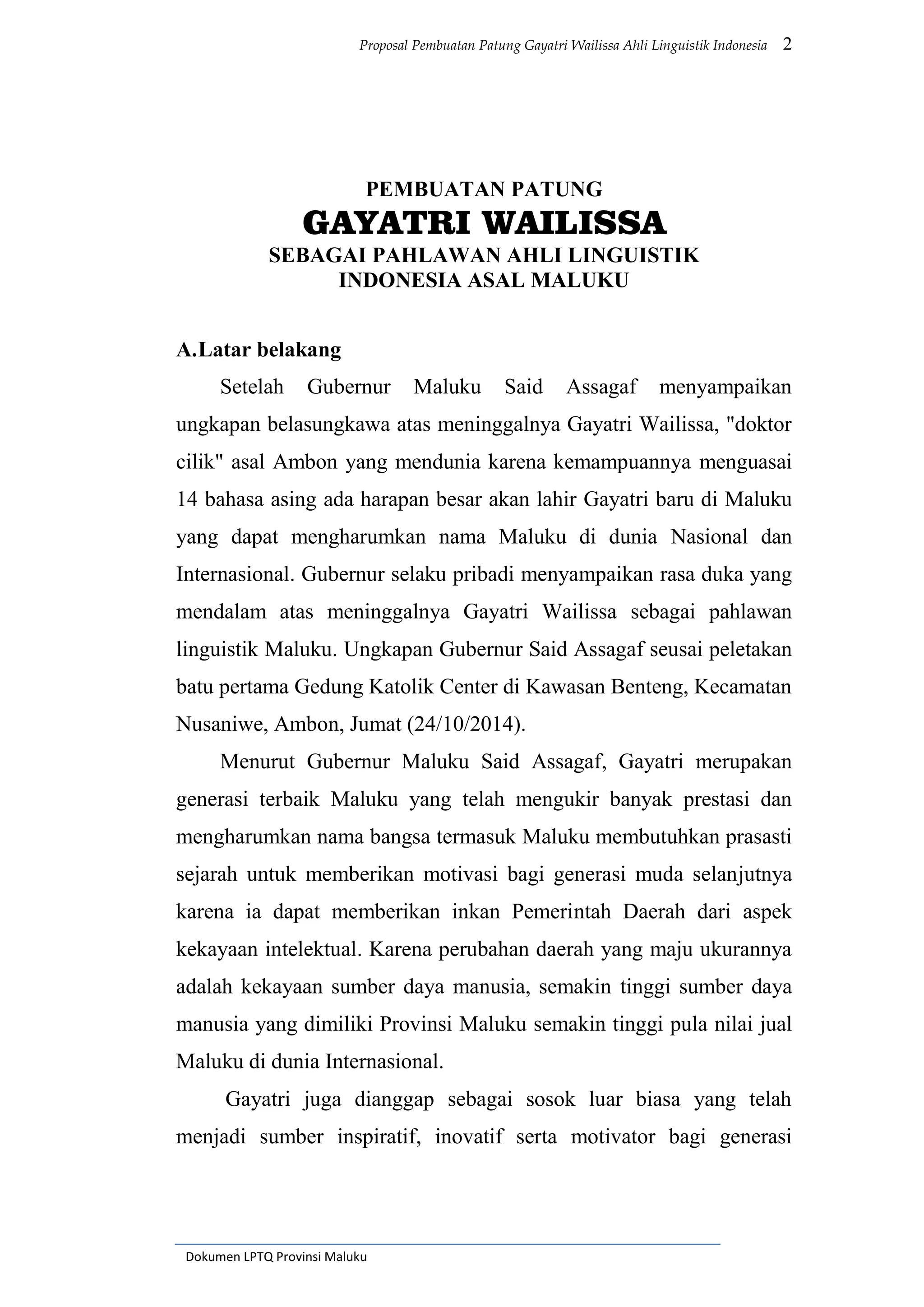 Proposal pembuatan patung gayatri. | PDF