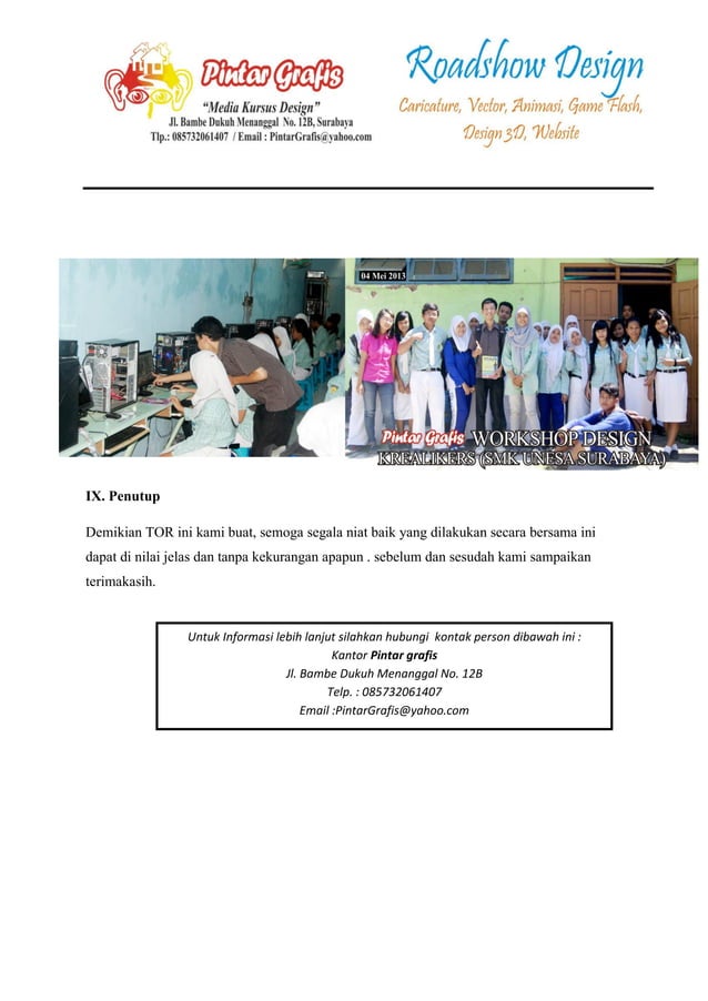 Proposal Penawaran 8 Program Workshop Design - Free [Pintar Grafis] | PDF