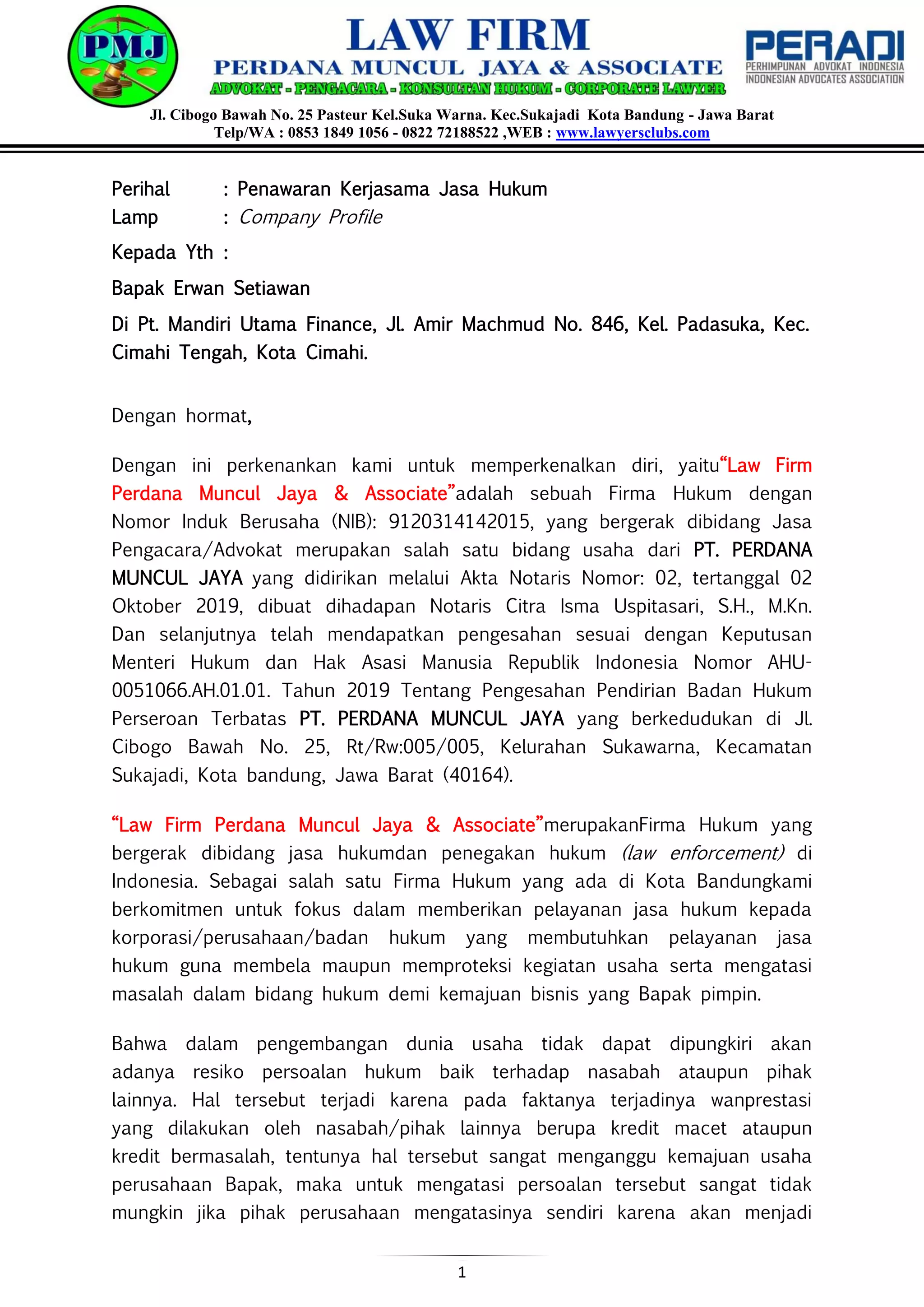 Proposal penawaran jasa hukum ke pt finance pdf | PDF