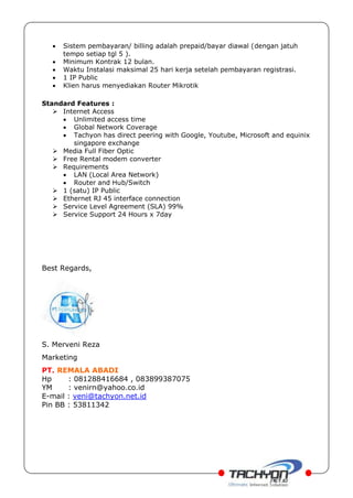 Proposal penawaran koneksi internet fo dan wireless pt. remala abadi ...