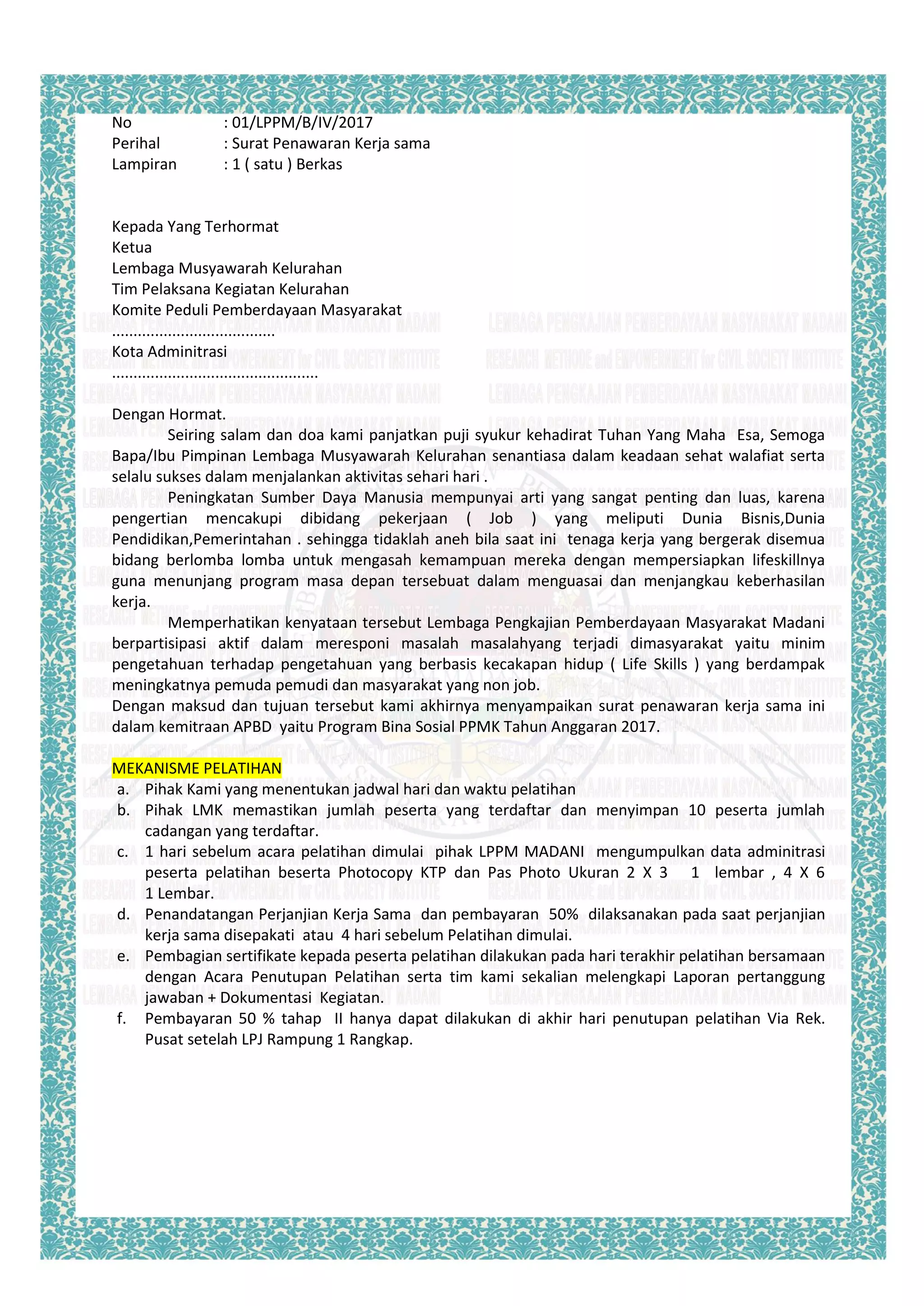 Proposal penawaran ppmk apbd 2017 | PDF