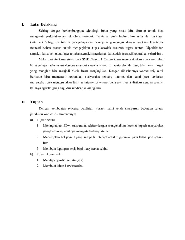 Proposal Pendirian Warnet (iNet) | PDF