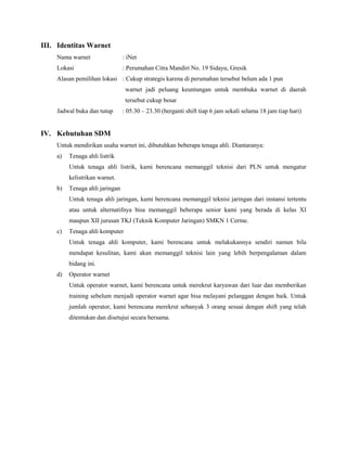 Proposal Pendirian Warnet (iNet) | PDF