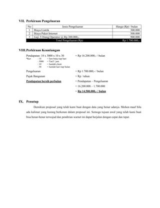 Proposal Pendirian Warnet (iNet) | PDF