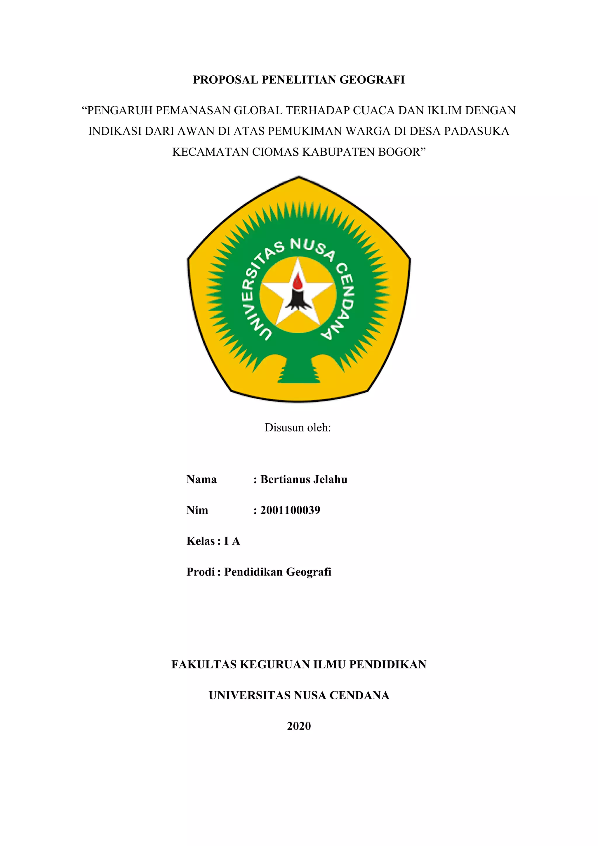 Proposal penelitian geografi bertianus jelahu | PDF
