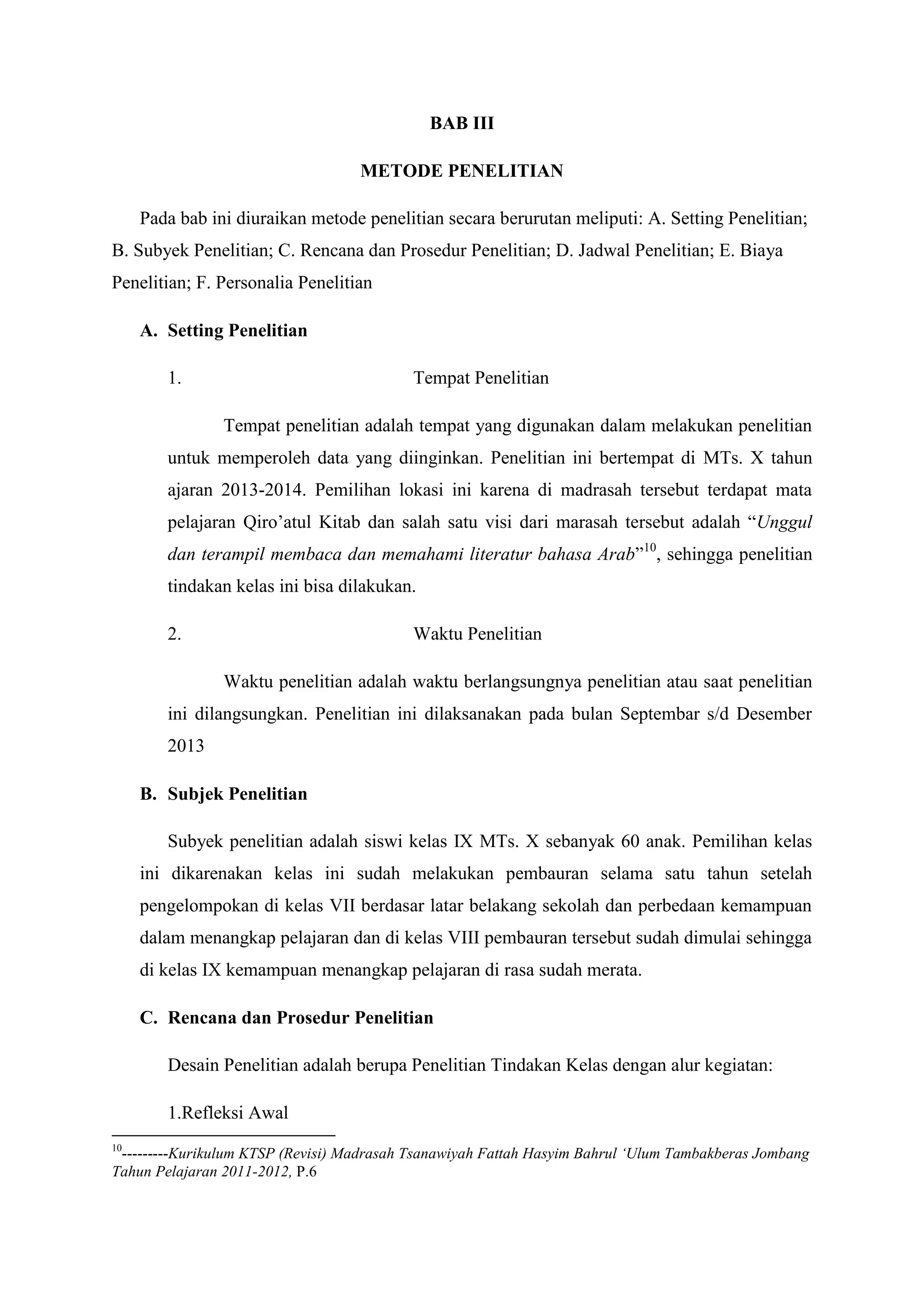 contoh proposal PTK PBA optimalisasi metode jahriyah dalam pemahaman kitab kuning | DOCX