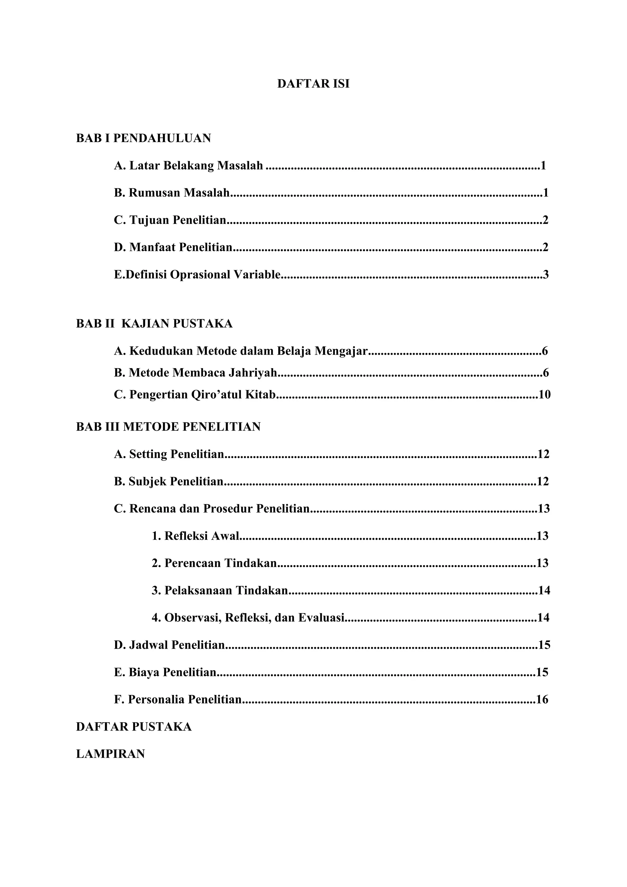 contoh proposal PTK PBA optimalisasi metode jahriyah dalam pemahaman kitab kuning | DOCX