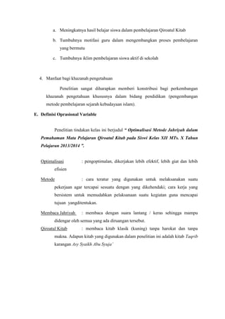 contoh proposal PTK PBA optimalisasi metode jahriyah dalam pemahaman ...