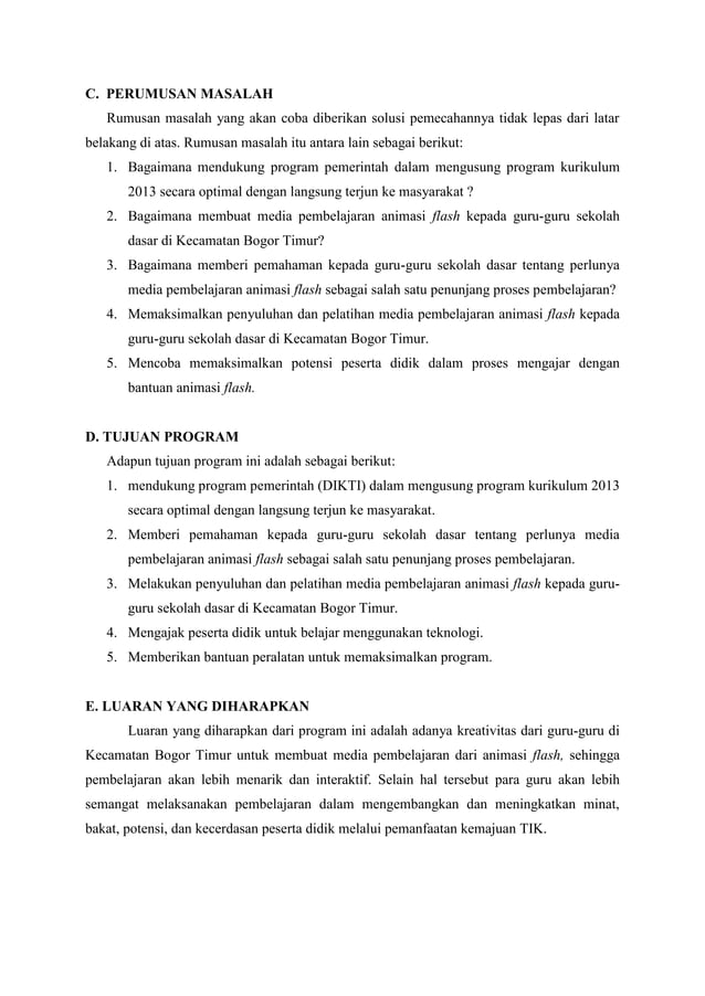 Proposal pengabdian masyarakat (Diajukan pada program PKM tahun 2013) | PDF